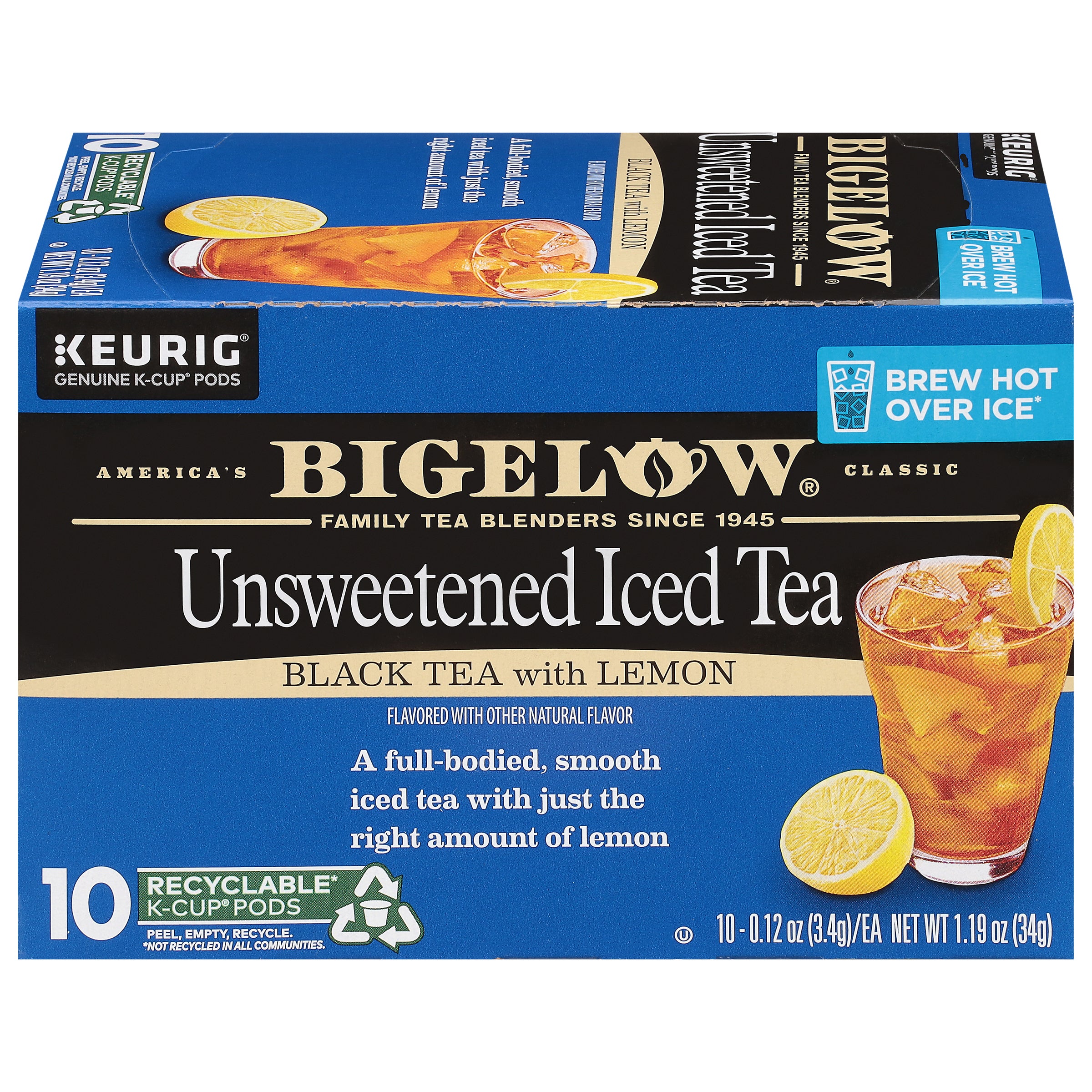 Bigelow Unsweetened Black Iced Tea with Lemon Brew Over Ice K-Cup® Pods ...